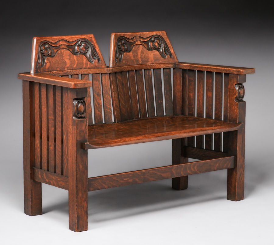 David Kendall – Phoenix Furniture Co #772 Carved Oak Bench c1895 ...