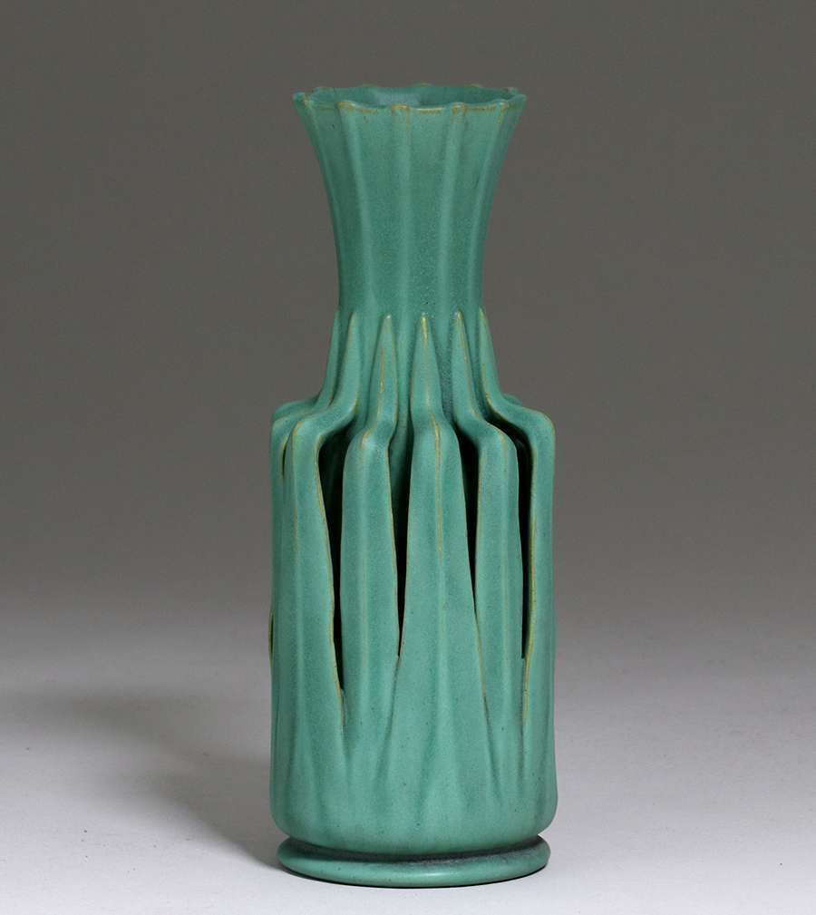 Teco Pottery Matte Green Reticulated Vase - California Historical ...