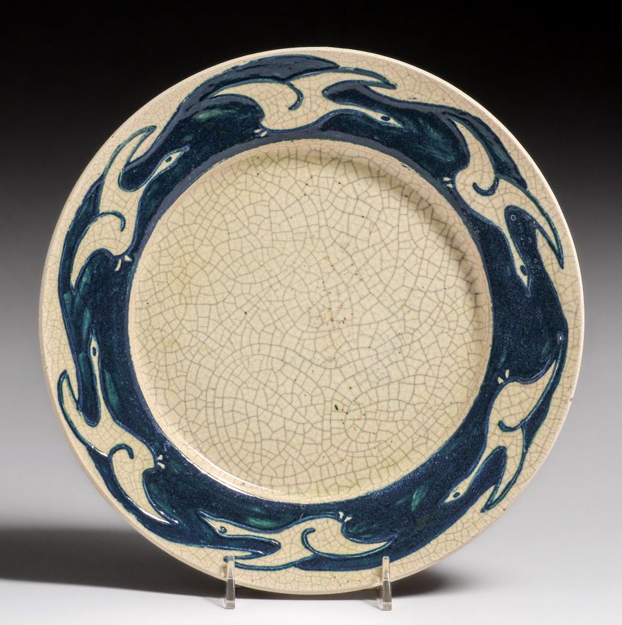 Early Pewabic Pottery Iridescent Crackleware Flying Geese Plate c1910 ...