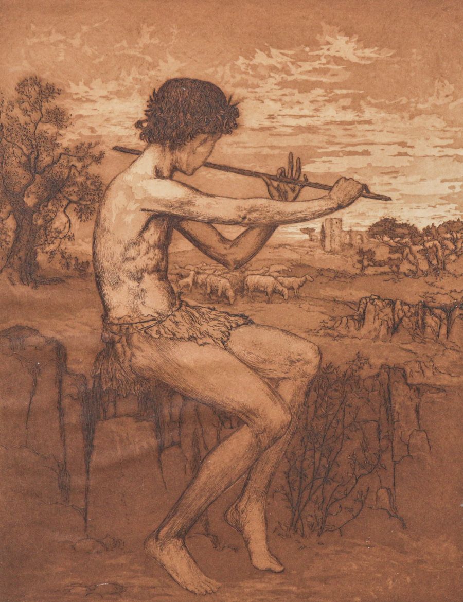 Arent Christensen (Norwegian 1894-1982) Etching "Fløytespiller fra ...